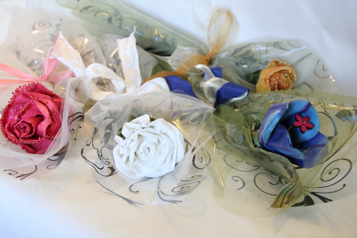 Handmade Everlasting Fiber Art Fabric Flower Bouquet Blue and - Etsy