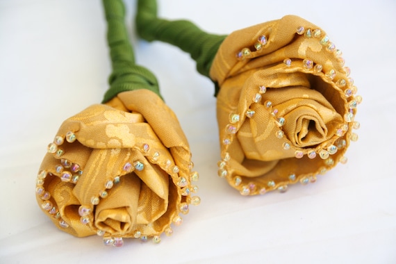 Everlasting Fabric Yellow Rose Stem for Bridal Wedding | Etsy