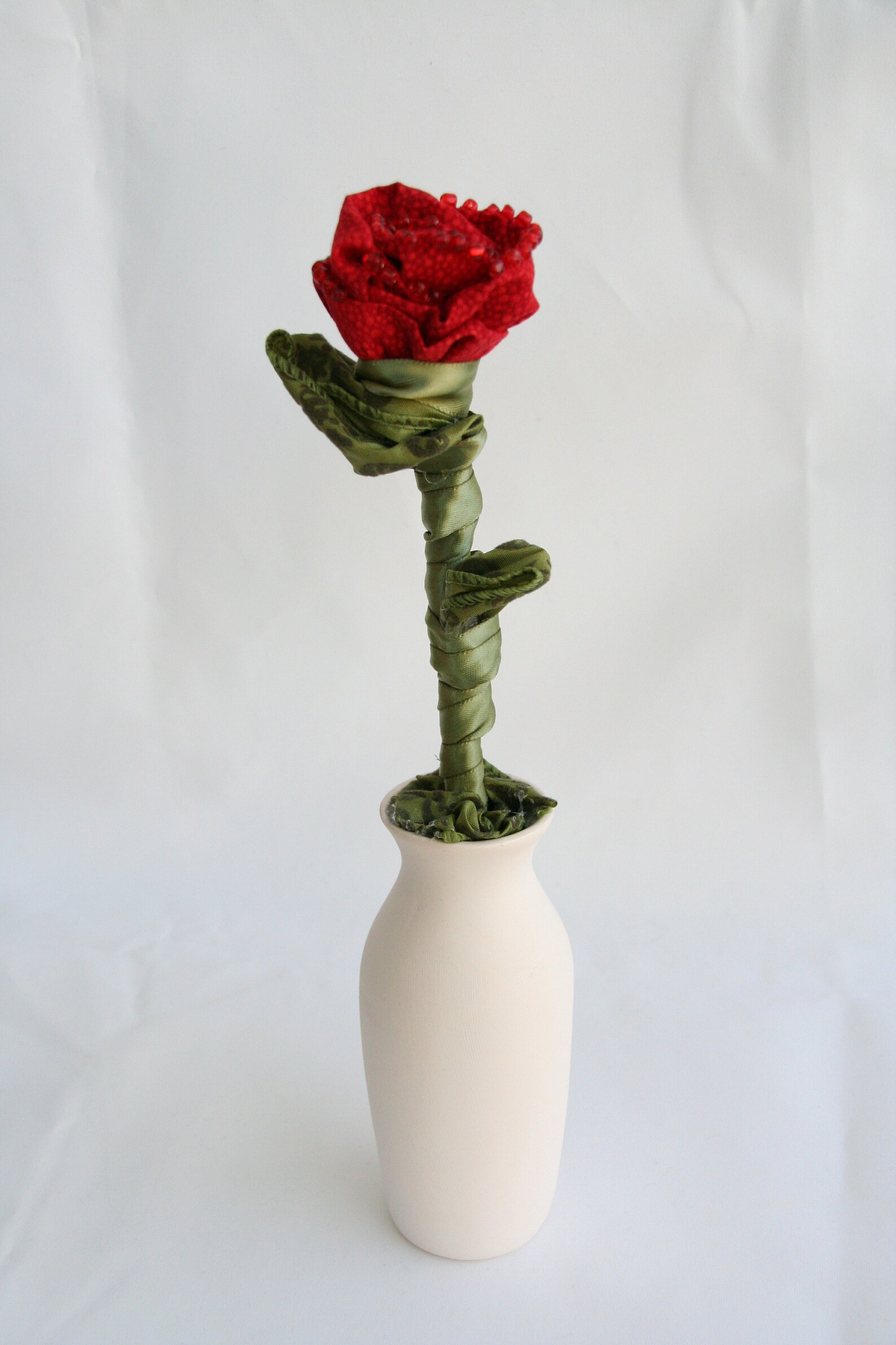 Burgundy Gold Rose Buds With Hand Beaded Stems in Vase, Soft Sculpture ...