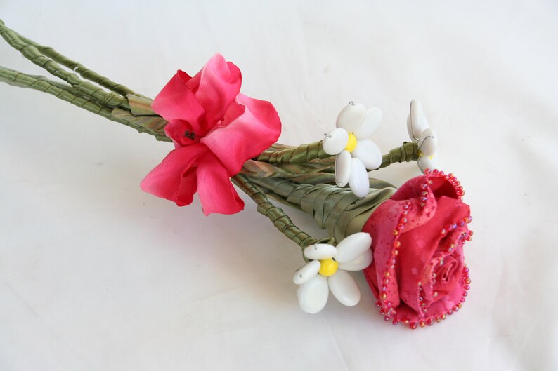 Handmade Everlasting Fiber Art Fabric Flower Bouquet, Blue and Yellow ...