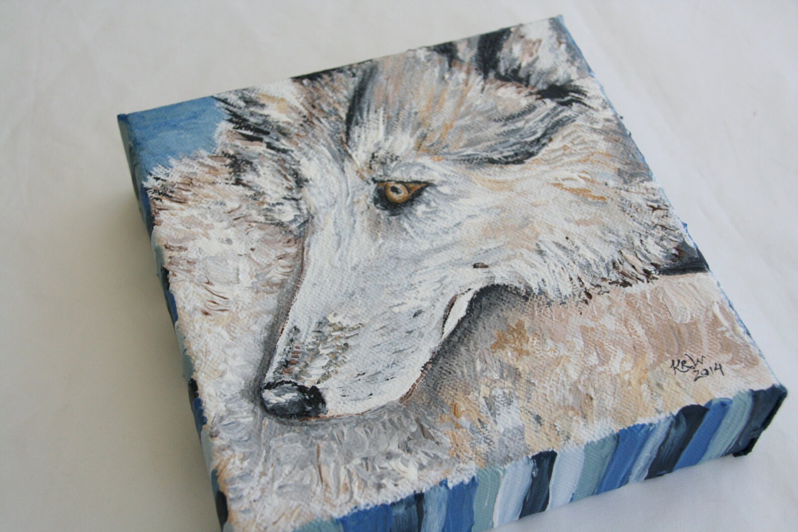 Original Acrylic Painting 6x6 Wolf Art, Timber Wolf Artwork, Mini ...