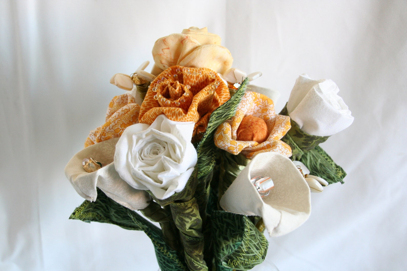 Handmade Everlasting Fiber Art Fabric Flower Bouquet, Blue and Yellow ...