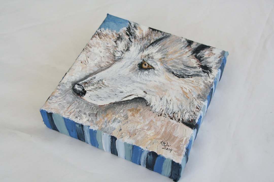 Original Acrylic Painting 6x6 Wolf Art, Timber Wolf Artwork, Mini ...