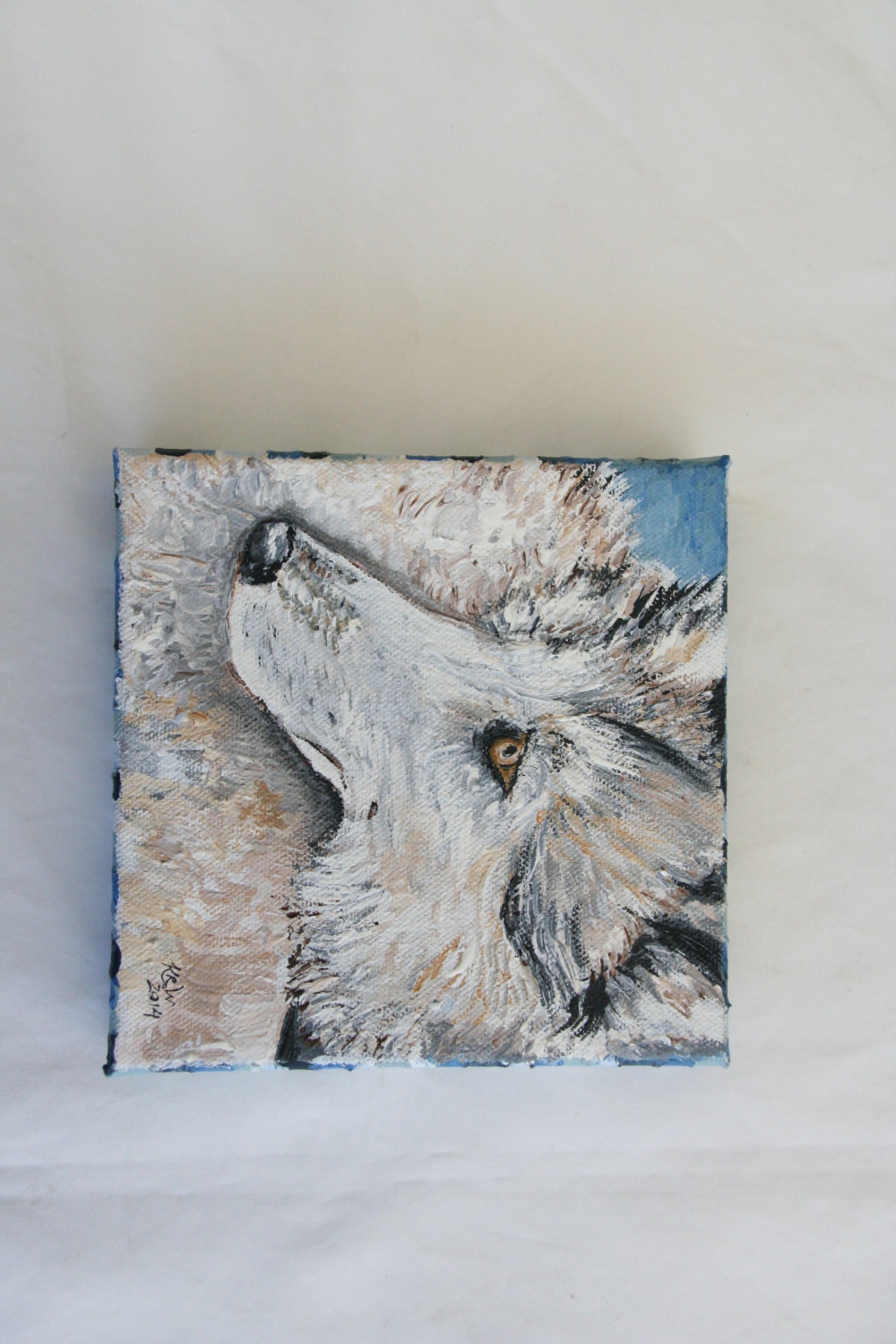Original Acrylic Painting 6x6 Wolf Art, Timber Wolf Artwork, Mini ...