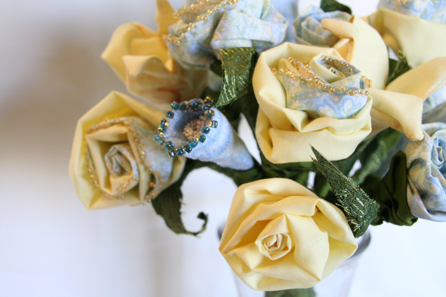 Handmade Everlasting Fiber Art Fabric Flower Bouquet Blue and | Etsy