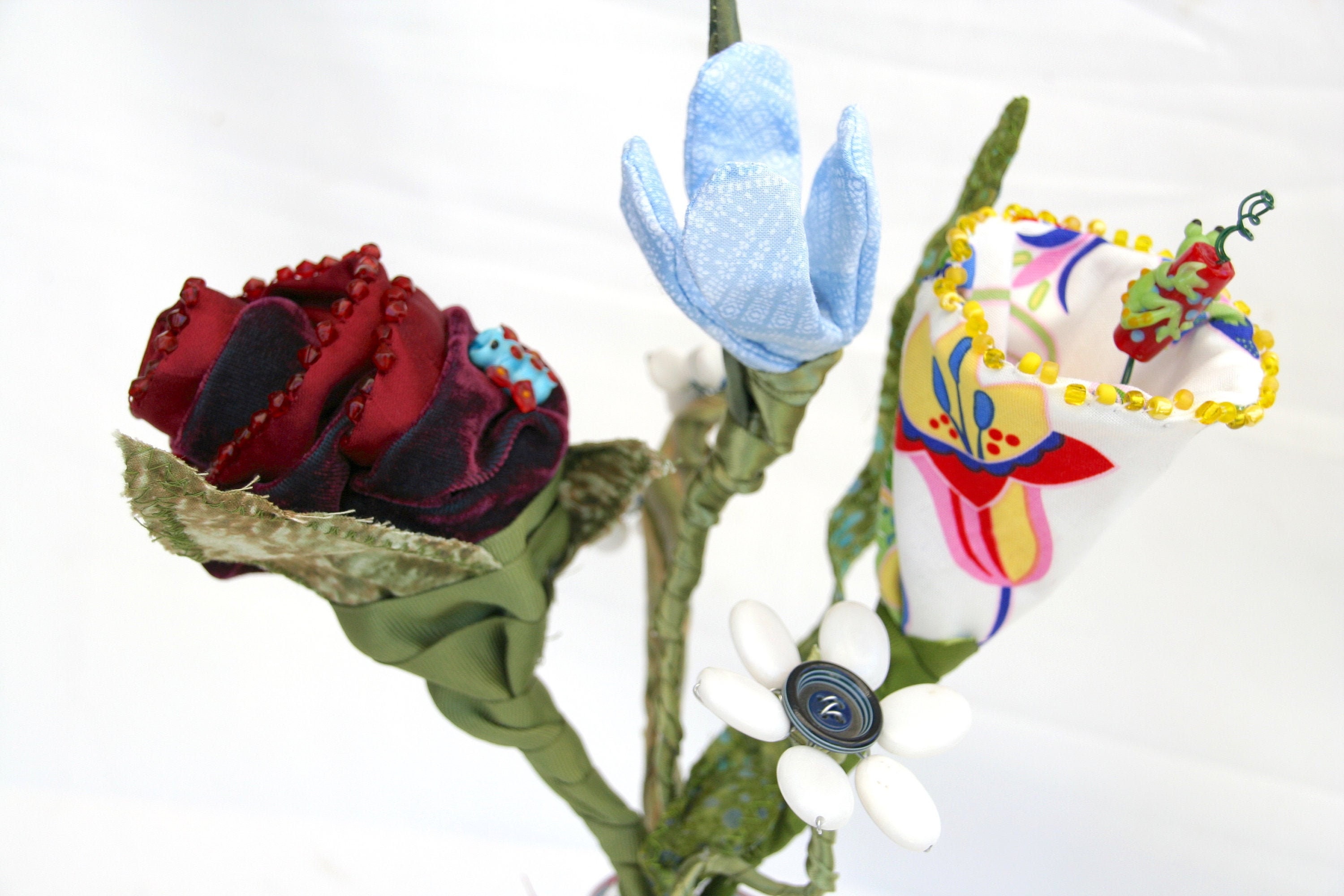 Spring Bouquet with Hand Beaded Stems in Vase Soft Sculpture | Etsy