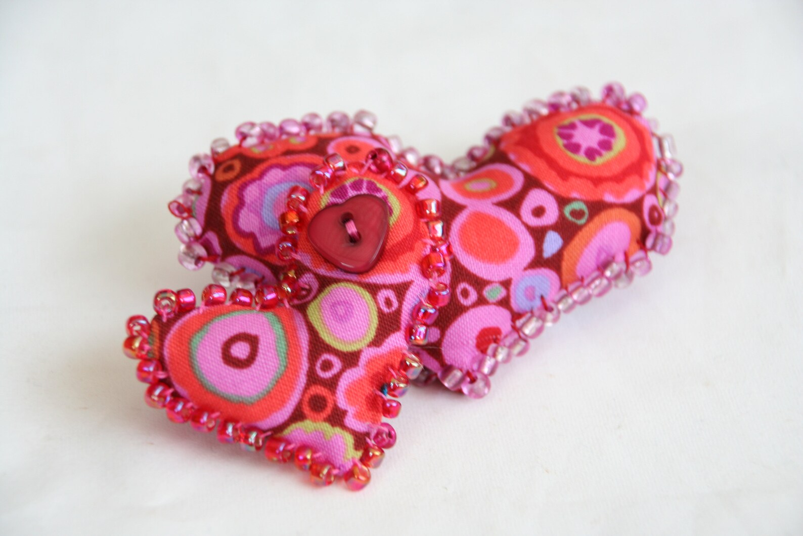 Fiber Art Double Heart Pin Valentines Day Pin Brooch Soft - Etsy