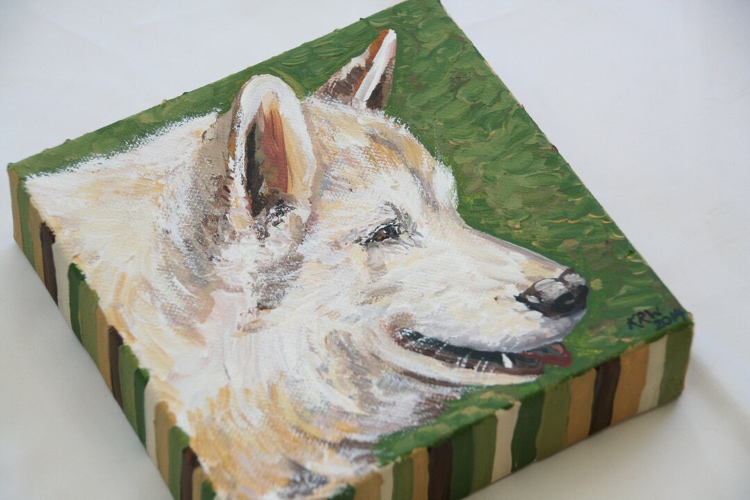 Original Acrylic Painting 6x6 Wolf Art, Timber Wolf Artwork, Mini ...