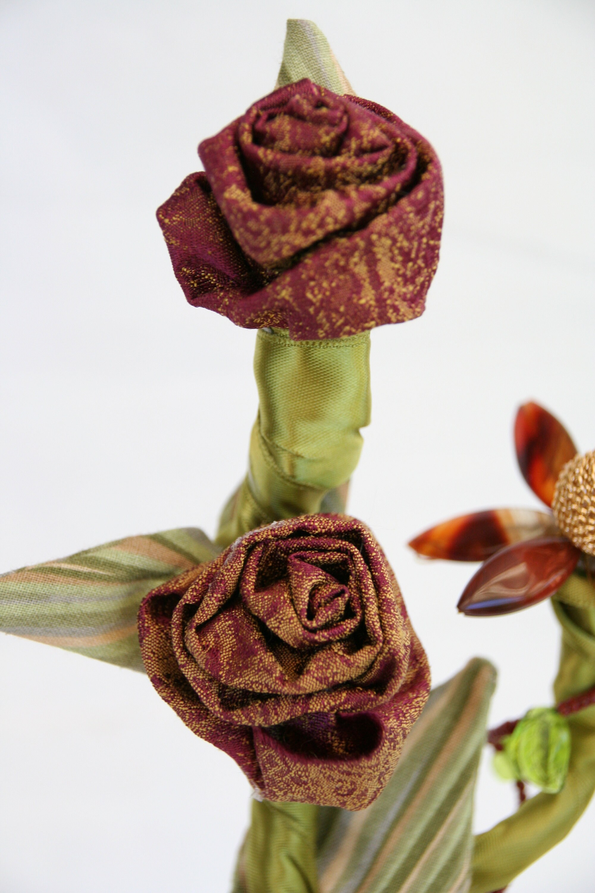 Burgundy Gold Rose Buds with Hand Beaded Stems in Vase Soft | Etsy