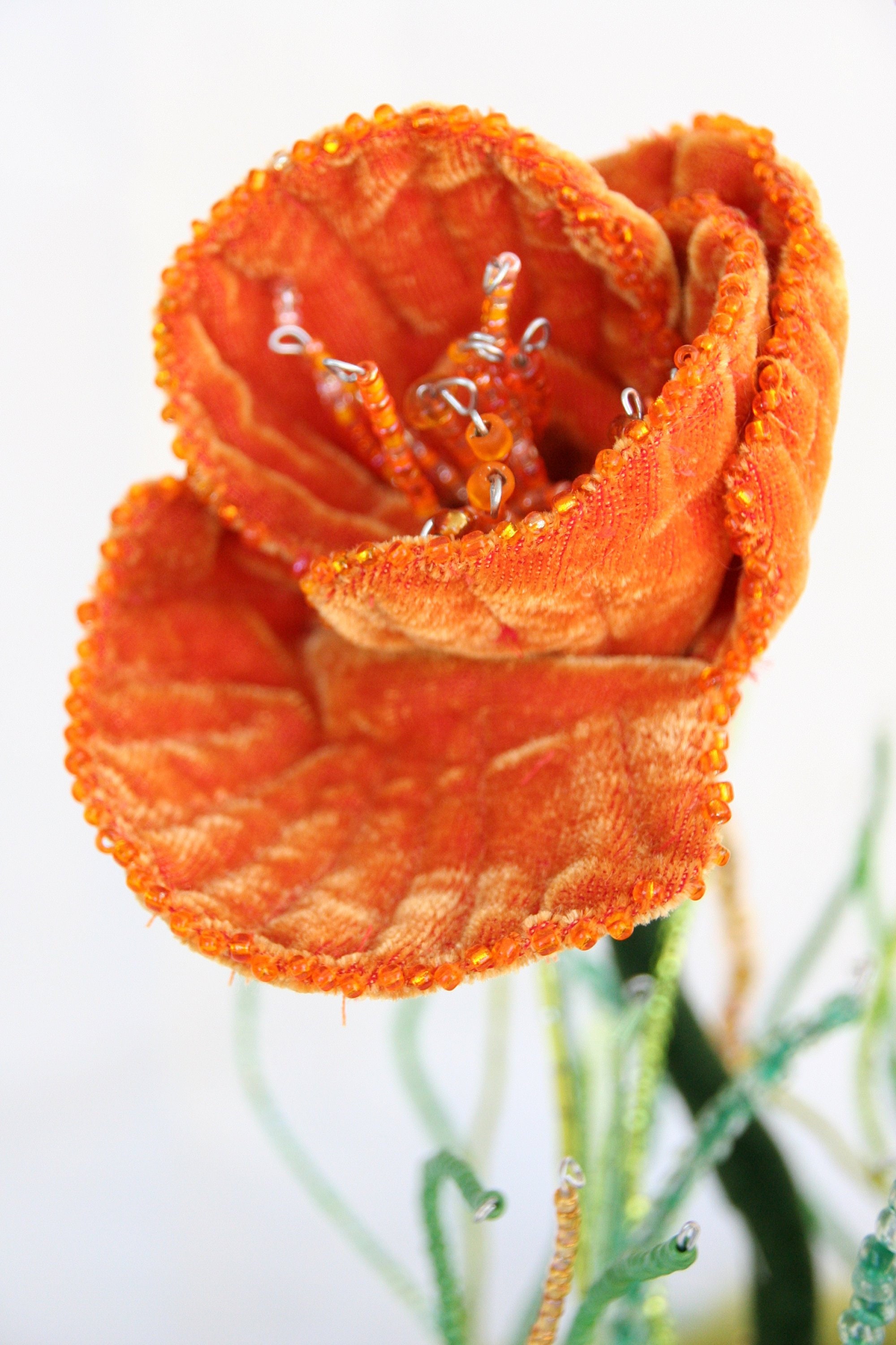 Fiber Art Poppies Flower Sculpture, Whimsical Home Decor, Unique ...