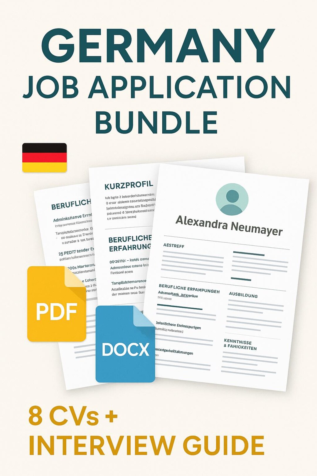 German Job Application Bundle – 8 CV Templates + Multilingual Interview ...