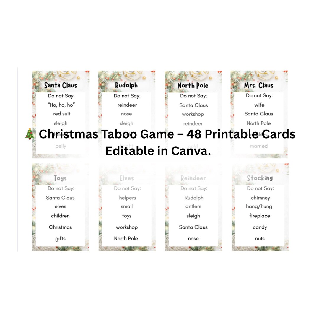 Christmas Taboo Game – 48 Printable Cards | Instant Download | Edit in ...