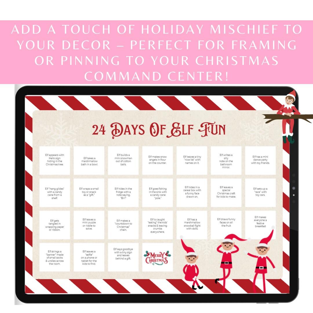 24 Days of Elf on the Shelf | Elf Ideas Chart - Etsy UK