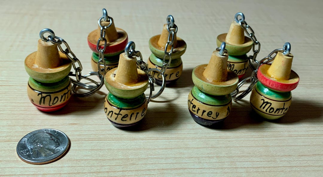 Set of 7 Handmade Mexican Cup Keychains With Sombrero Tops – Cultural ...