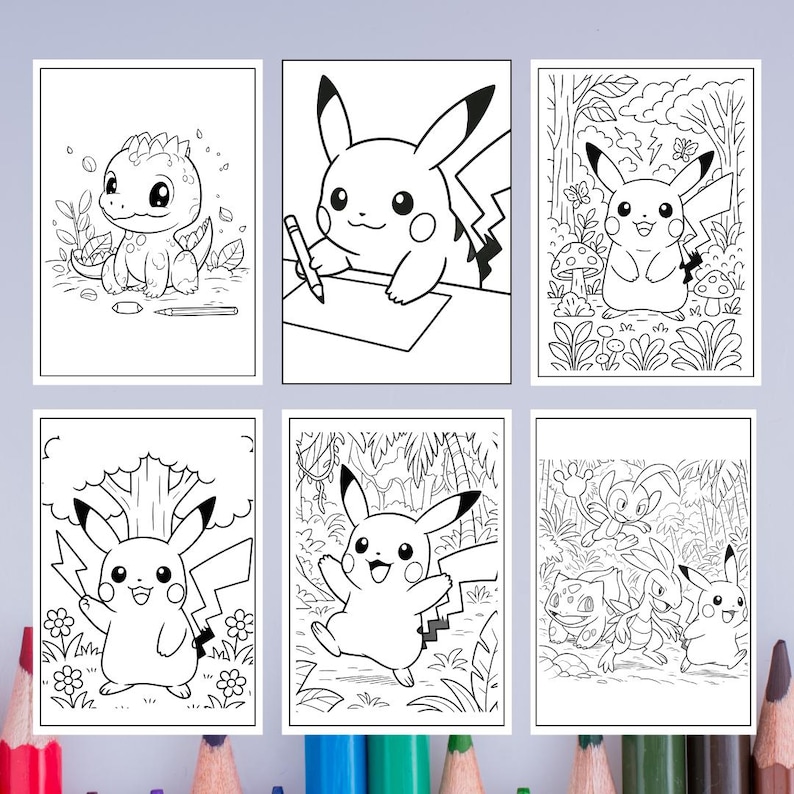 50 Pdf Printable Pikachu Pokemon Coloring Pages Gift for Kids | Instant ...