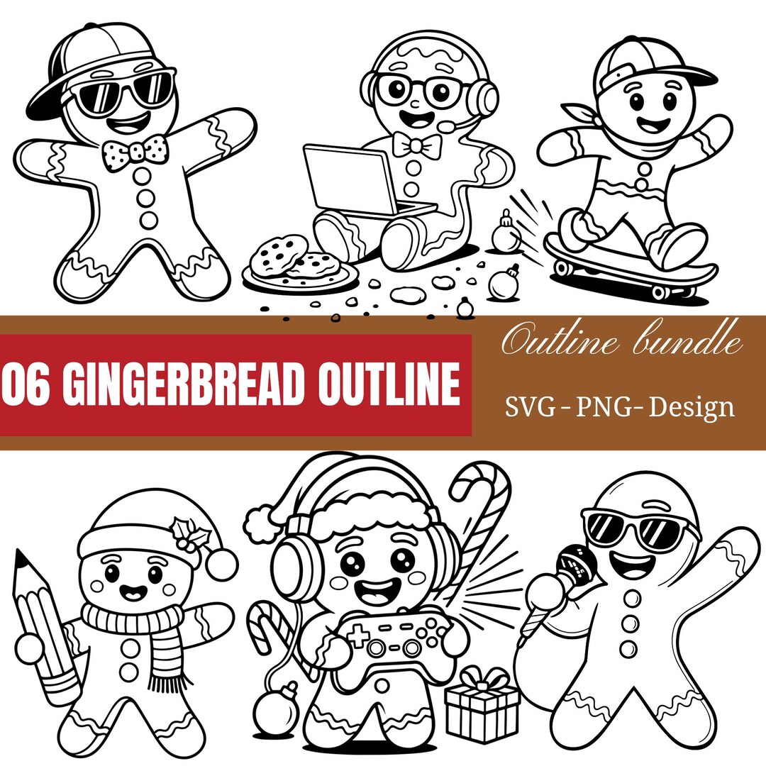 Gingerbread Man Outline SVG PNG Bundle, Christmas Cookie Cut Files ...