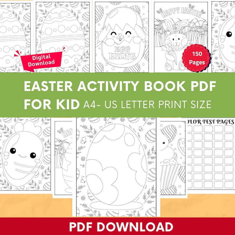 Easter Activity Book for Kids – 150 Pages Coloring, Drawing, Puzzles ...