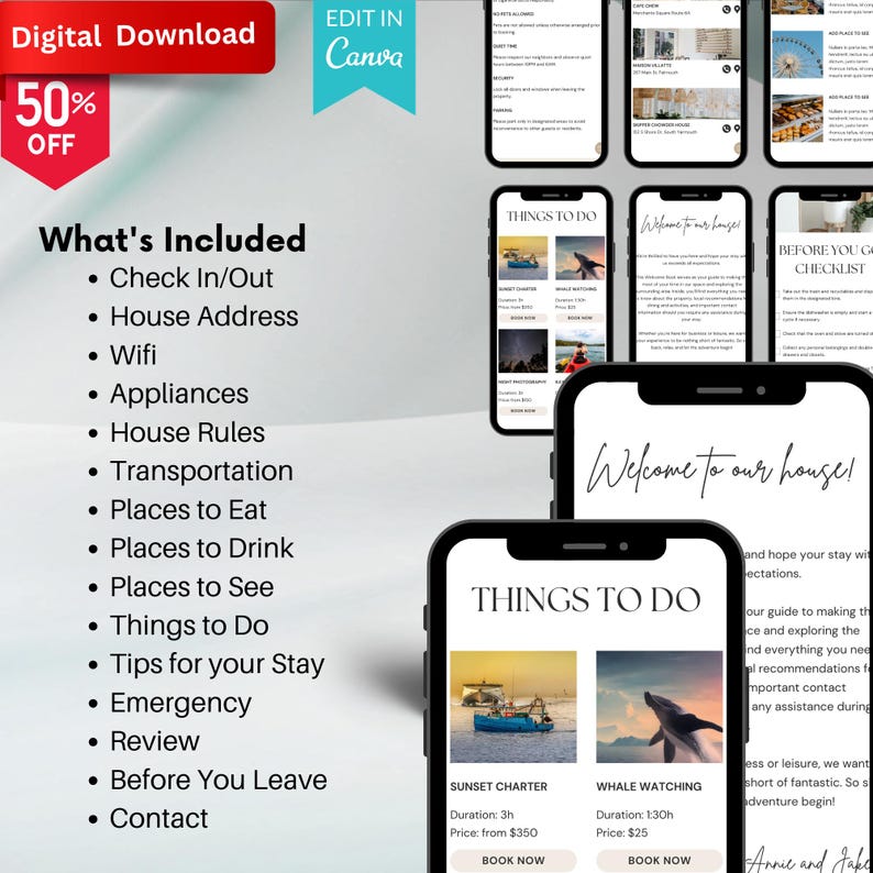 Editable Airbnb Welcome Book Template Canva Host Bundle Kit | Printable ...
