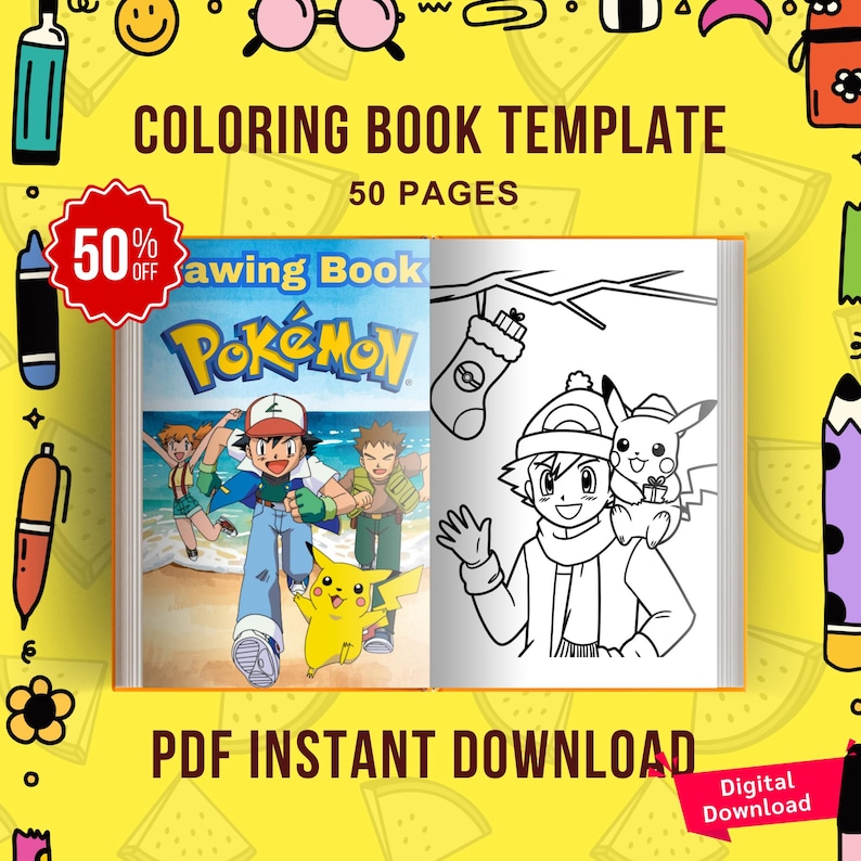 Instant Printable Pokemon Coloring Pages Gift for Kids | Personalize ...