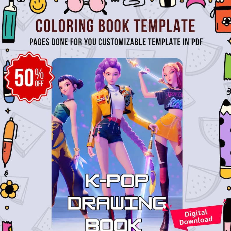 Printable Kpop Demon Hunters Coloring Book | Saja Boys K Pop Huntrix ...