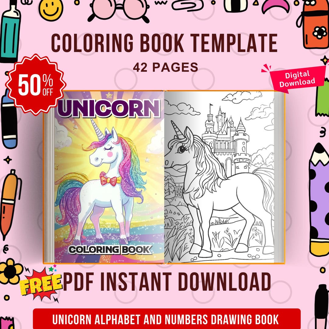 Unicorn Alphabet Coloring Book, A-Z & 1-10 Tracing (digital Download ...