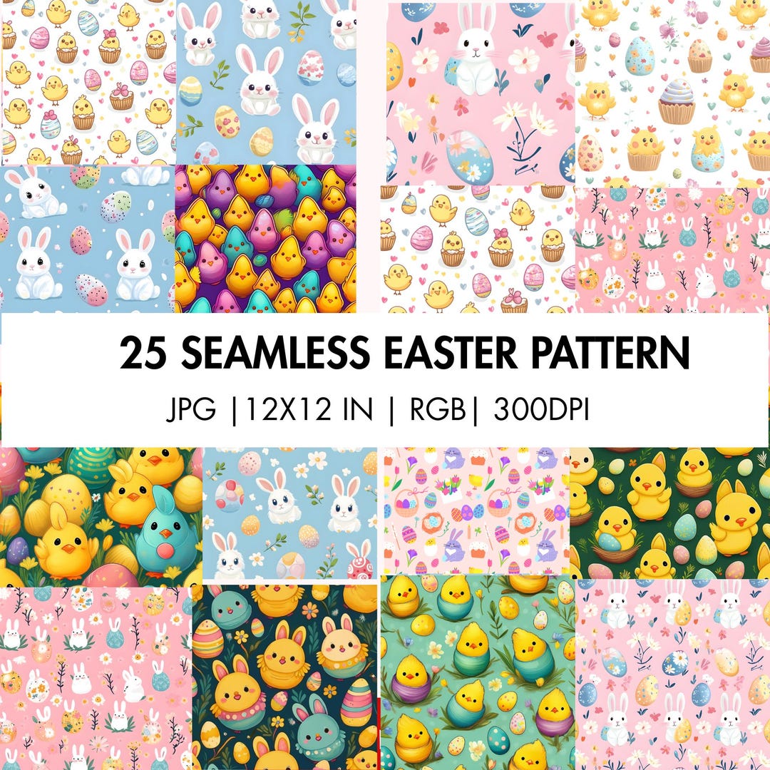 Pastel Easter Bunnies Digital Paper Bundle Seamless Repeat Pattern Cute ...
