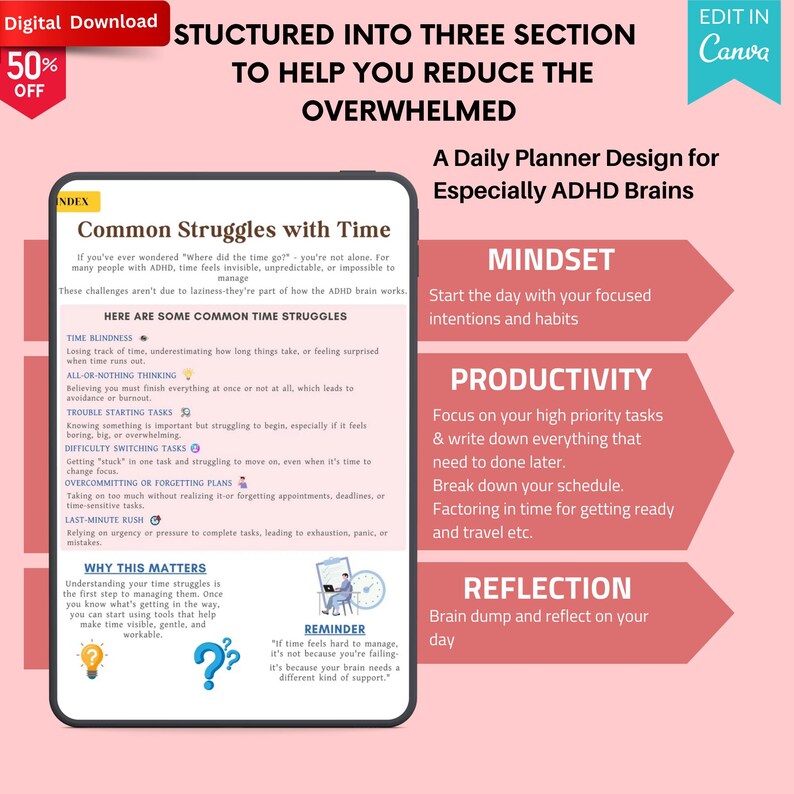 2026 Editable ADHD Time Management Daily Weekly Monthly Digital Planner ...