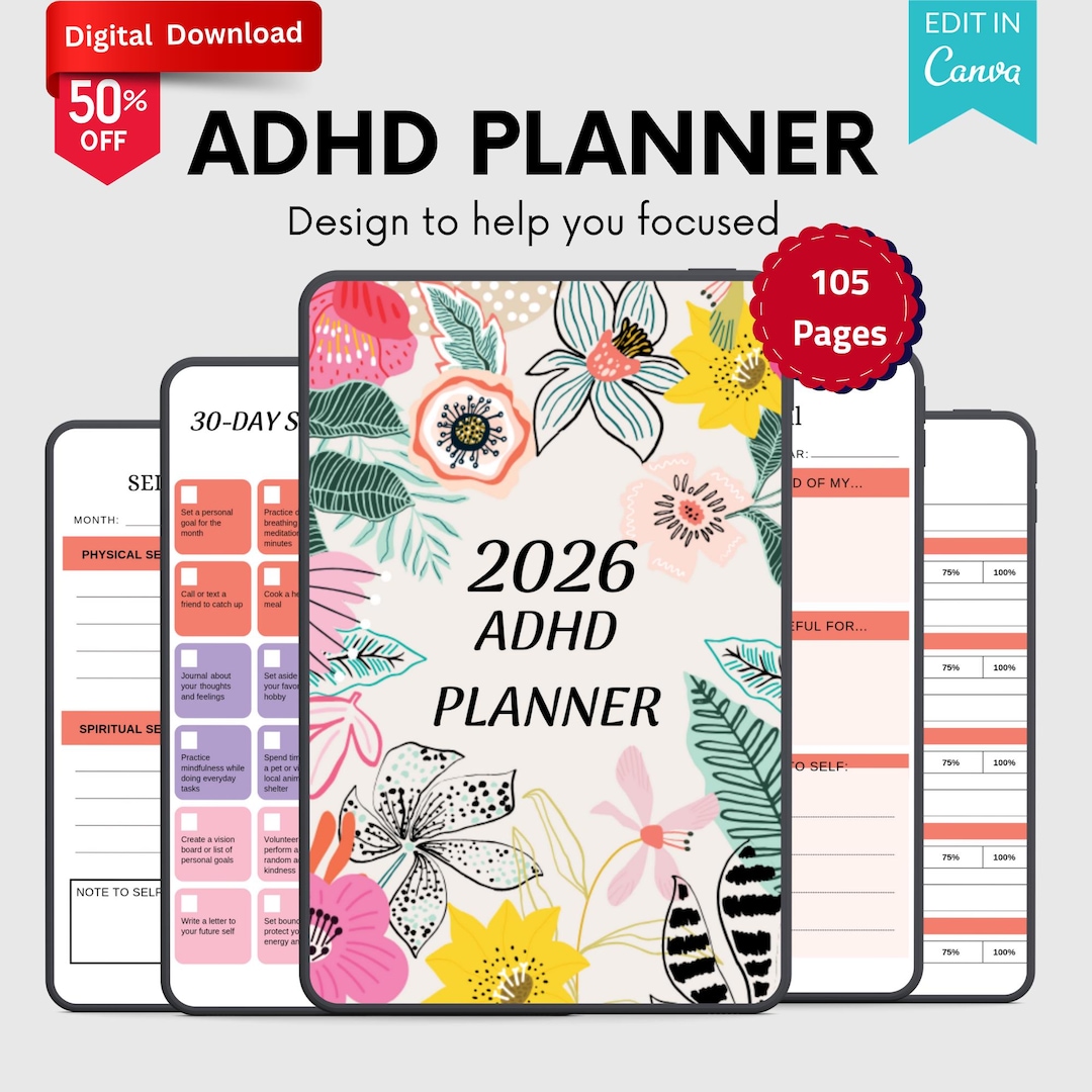 2026 Editable ADHD Daily Weekly Monthly Digital Work Planner for Adult ...