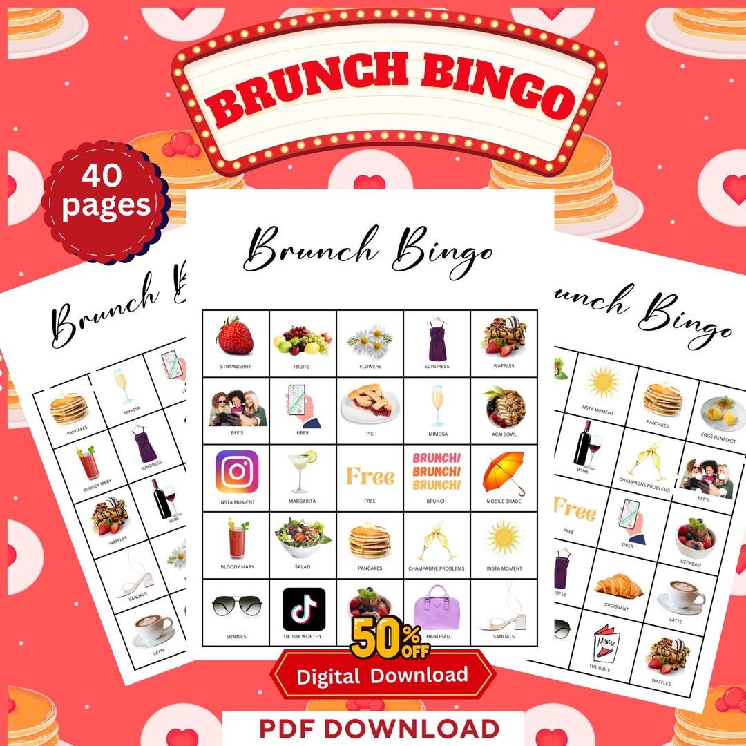 Printable Brunch Party Bingo Game | Fun Birthday Slumber Party Activity ...