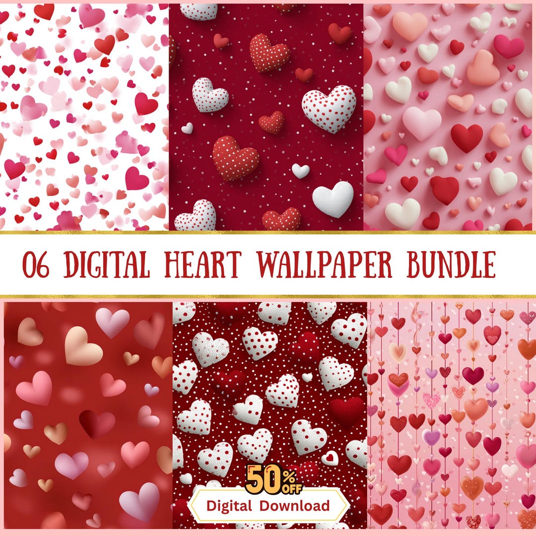 Printable Valentines Digital Paper Bundle: Hearts Wallpaper Scrapbook ...