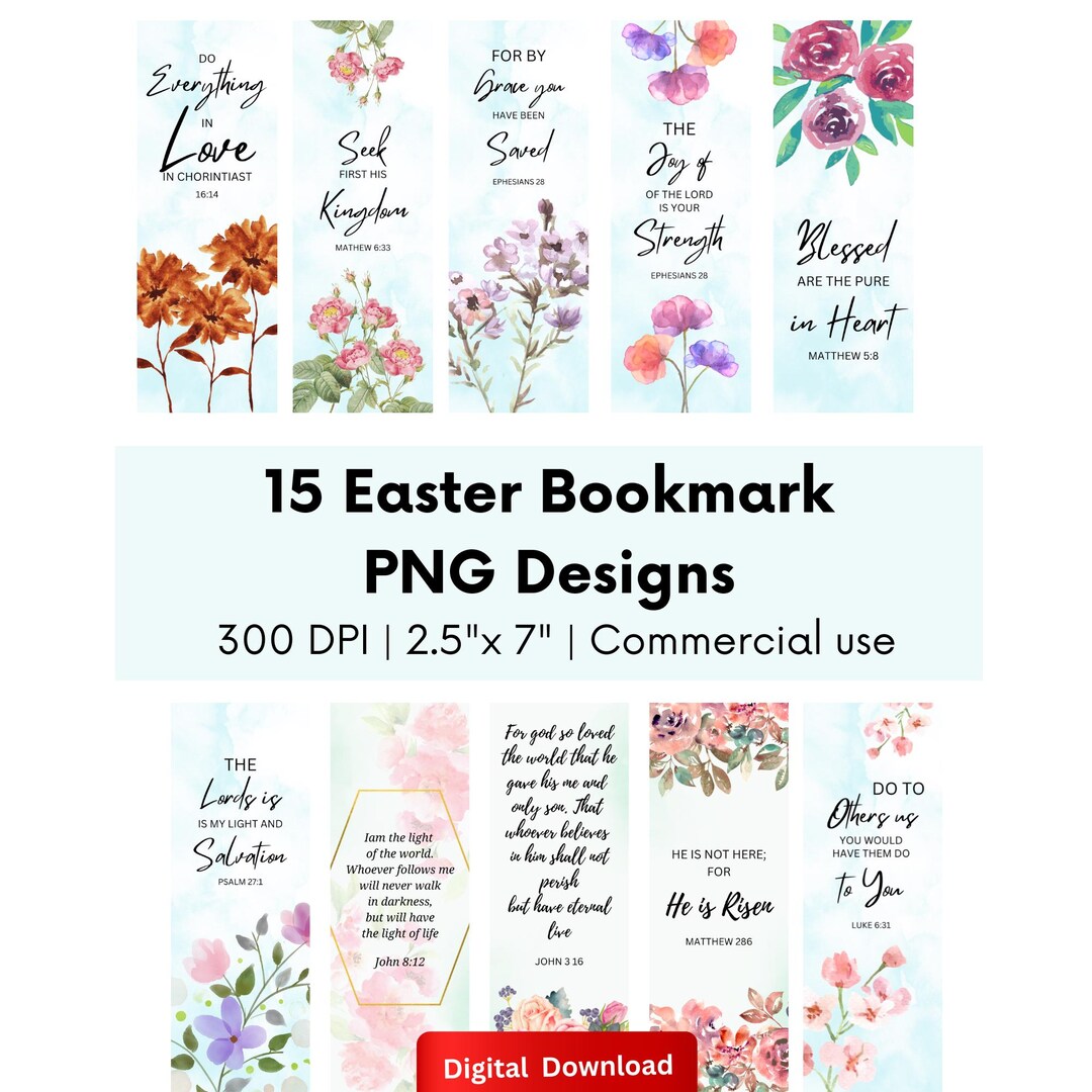 Lot de 15 signets de versets bibliques de Pâques | Marque-page PNG ...