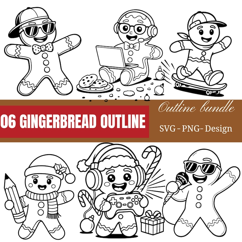 Gingerbread Man Outline SVG PNG Bundle, Christmas Cookie Cut Files ...