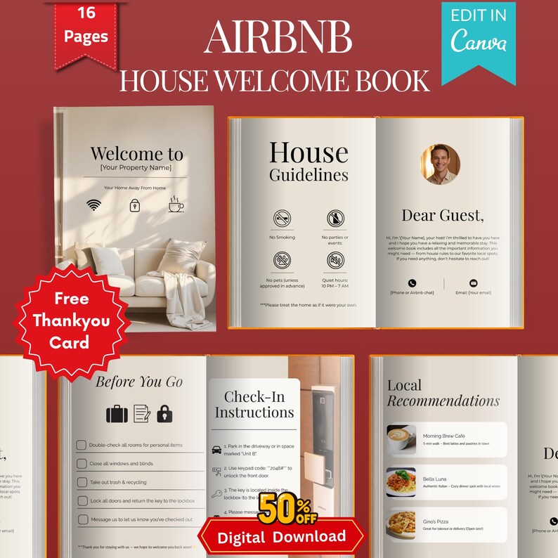 2026 Airbnb Welcome Rental Guide Book Canva Template Host Bundle Kit ...