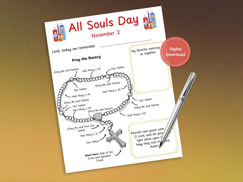 All Souls Day Kids Worksheet, Printable Catholic School Activity, Learn ...