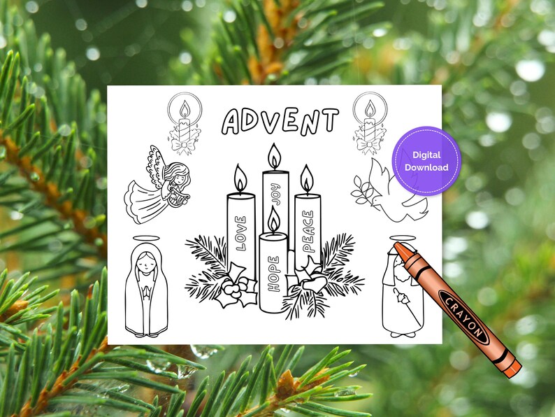 Advent Wreath Coloring Page, Catholic Kids Advent Activity (digital ...