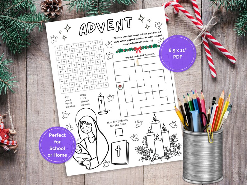 Catholic Advent Kids Activity Worksheet, Printable Advent Coloring ...