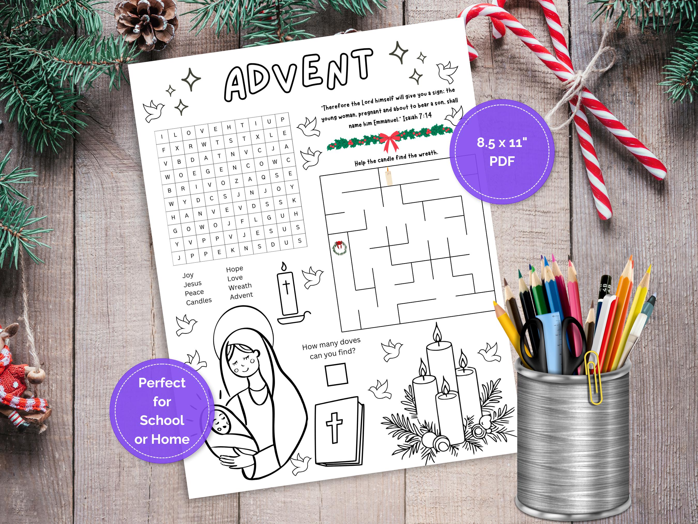 Catholic Advent Kids Activity Worksheet, Printable Advent Coloring ...