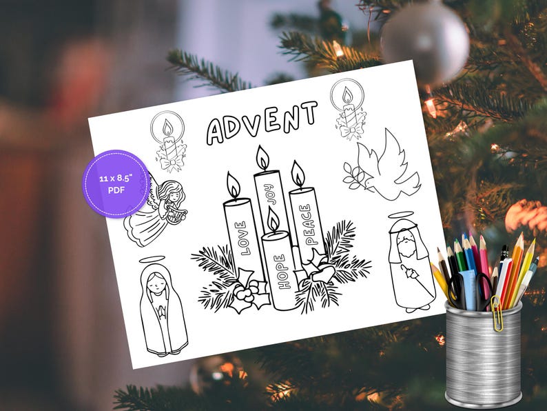 Advent Wreath Coloring Page, Catholic Kids Advent Activity (digital ...