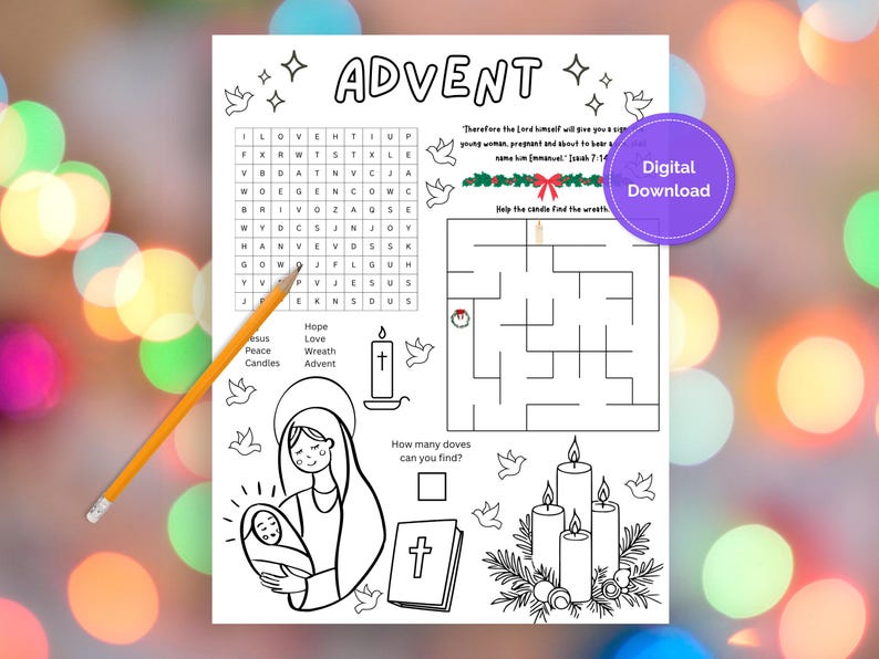Catholic Advent Kids Activity Worksheet, Printable Advent Coloring ...