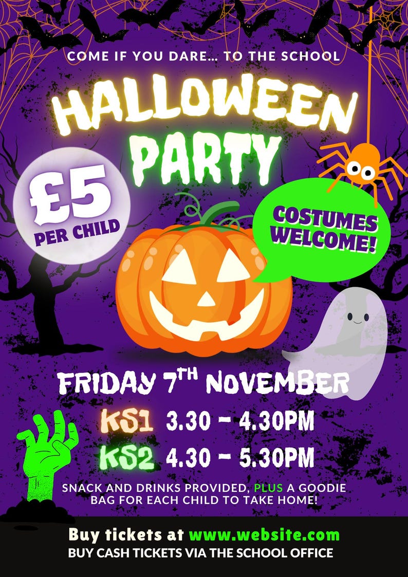 Halloween School Disco Children's Party Invitation Digital Printed ...