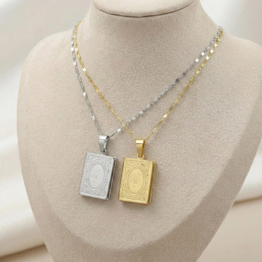 Quran Book Locket Necklace – Allah Pendant With Gold and Silver Options ...
