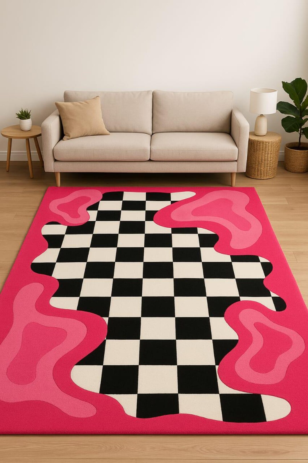 Hand-tufted Pink Melting Check Rug: Y2K Graphic Carpet - Etsy