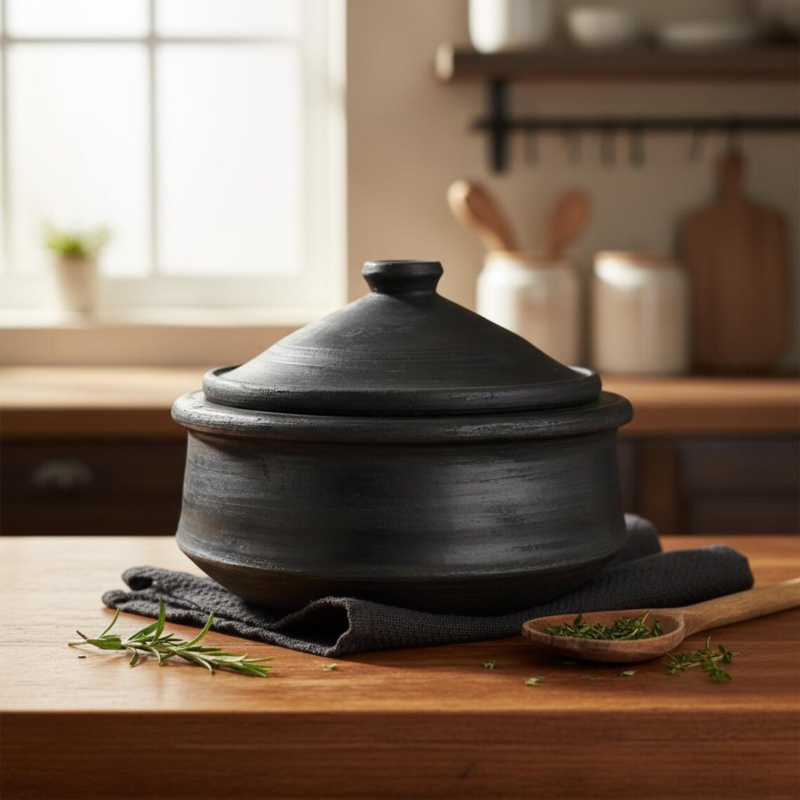 Black Clay Cooking Pot 3L With Lid | Handmade Terracotta Handi ...