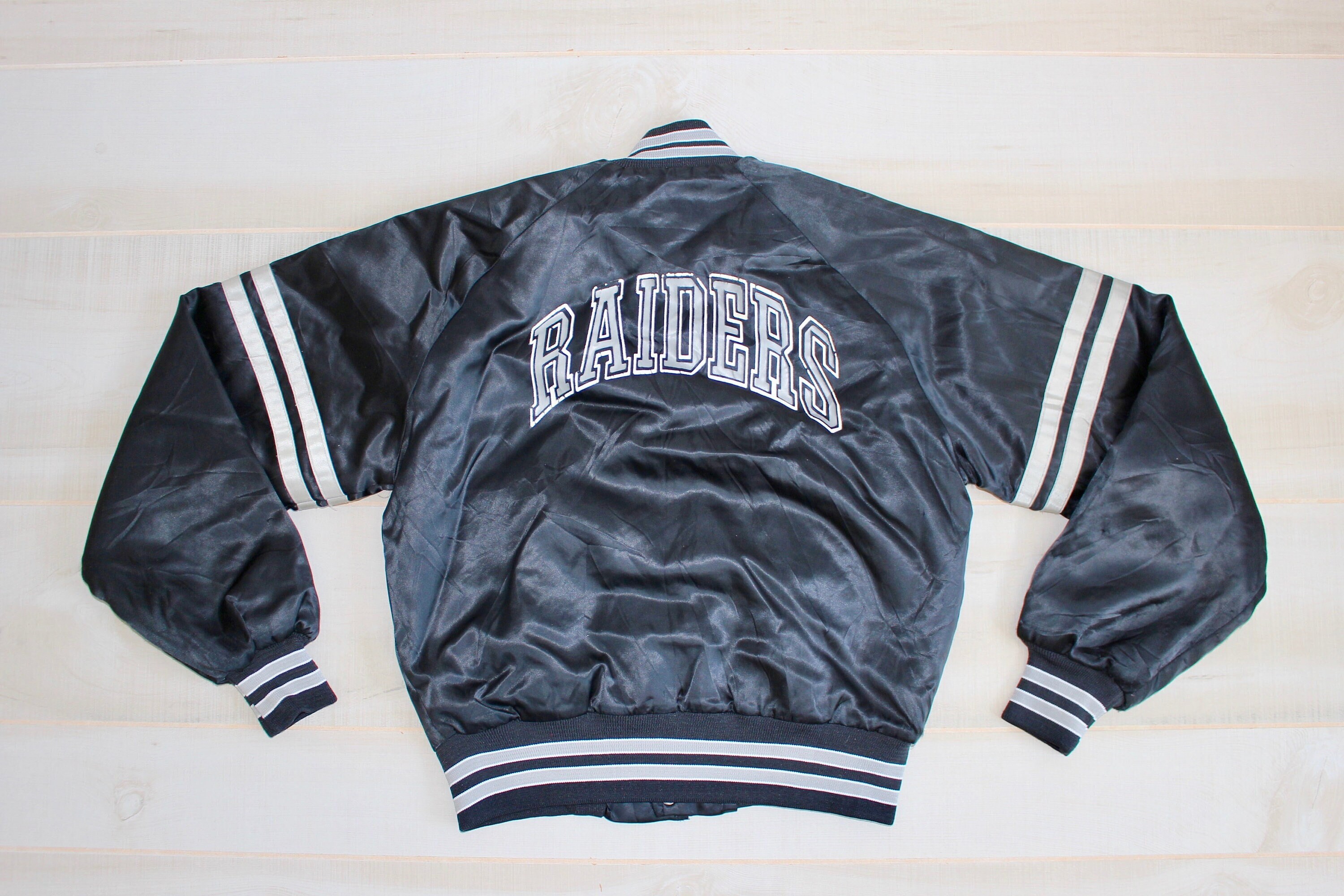Vintage 80s Raiders Satin Bomber Jacket, Chalk Line (x-small) - Etsy