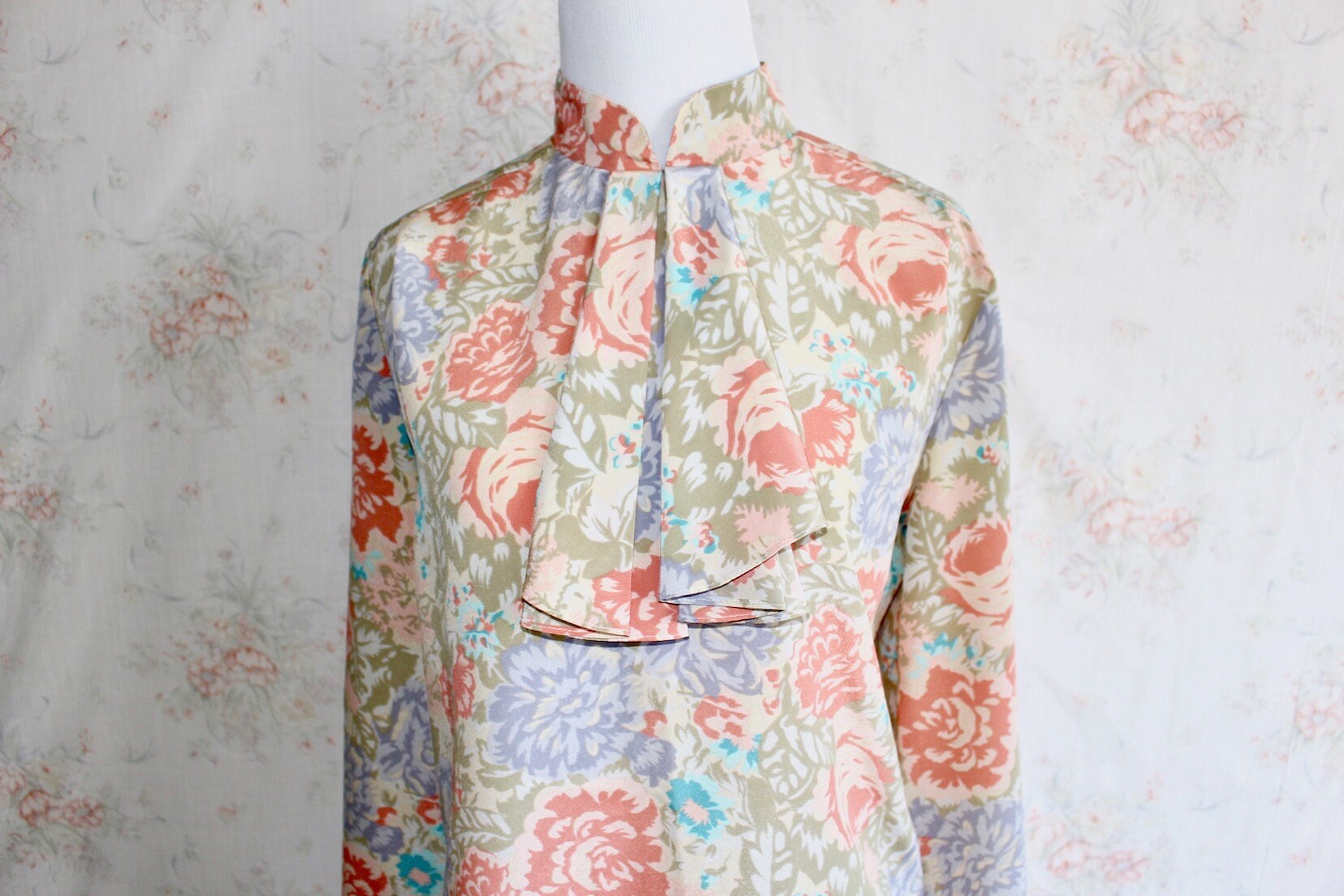 Vintage 70s Ruffle Blouse, 1970s High Neck Blouse, Victorian, Floral ...