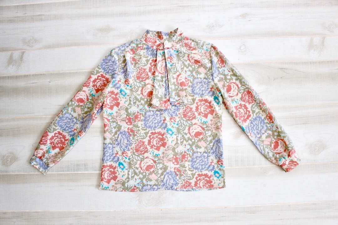 Vintage 70s Ruffle Blouse, 1970s High Neck Blouse, Victorian, Floral ...