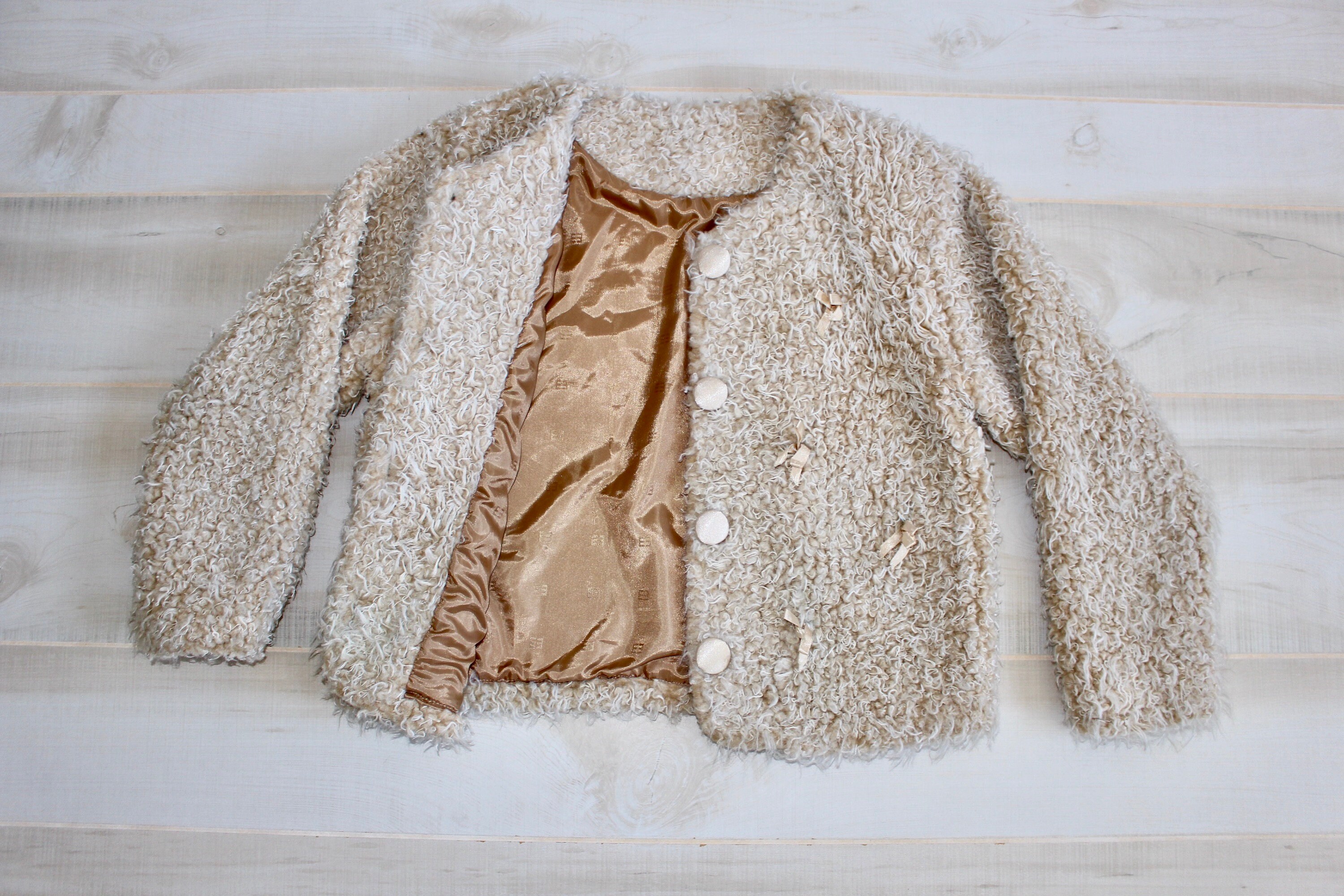 Vintage Teddy Coat Fuzzy Jacket Bows Lamb Sherpa Fur - Etsy