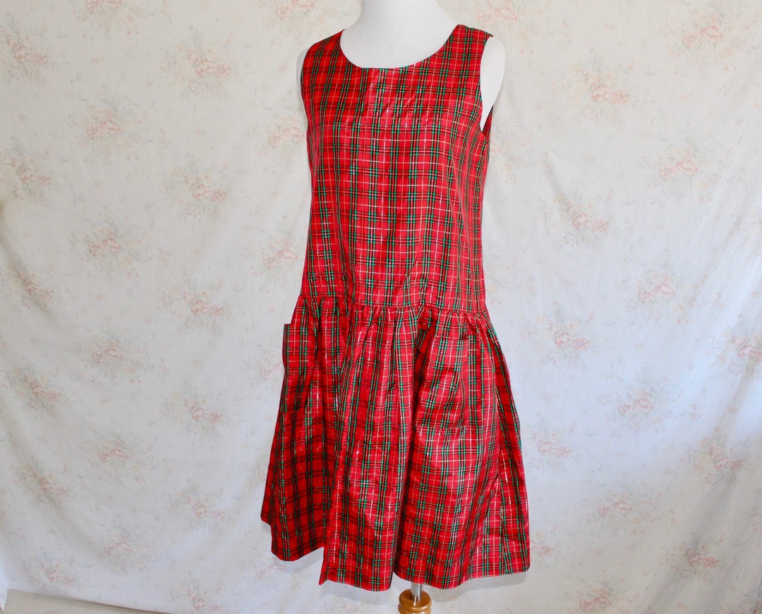 Vintage 60s Plaid Pinafore, 1960s Tartan Jumper Dress, Red & Gold ...