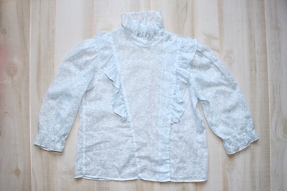Vintage 80s Ruffle Collar Blouse, High Neck, Sheer, E… - Gem