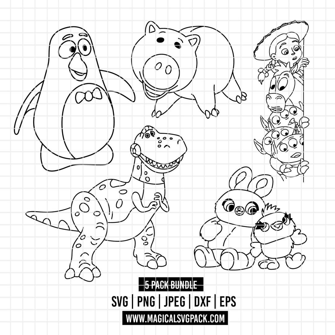 4512 - Toy Story Characters Pack Bundle Line Art Svg, Eps, Png, Dxf ...